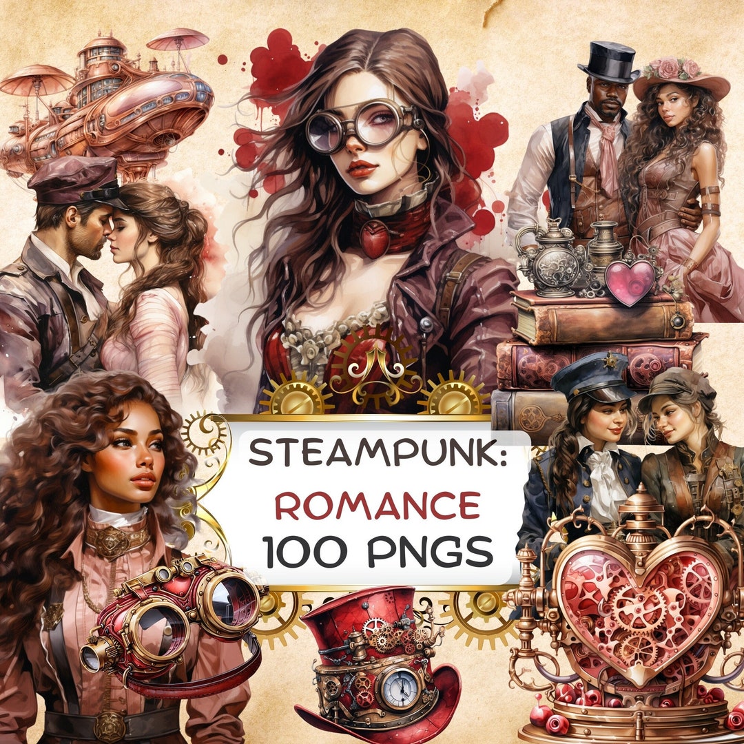 Steampunk: Romance Clipart Bundle 100 PNG, Victorian Love, 1800s Gear, Printable Junk Journal ...