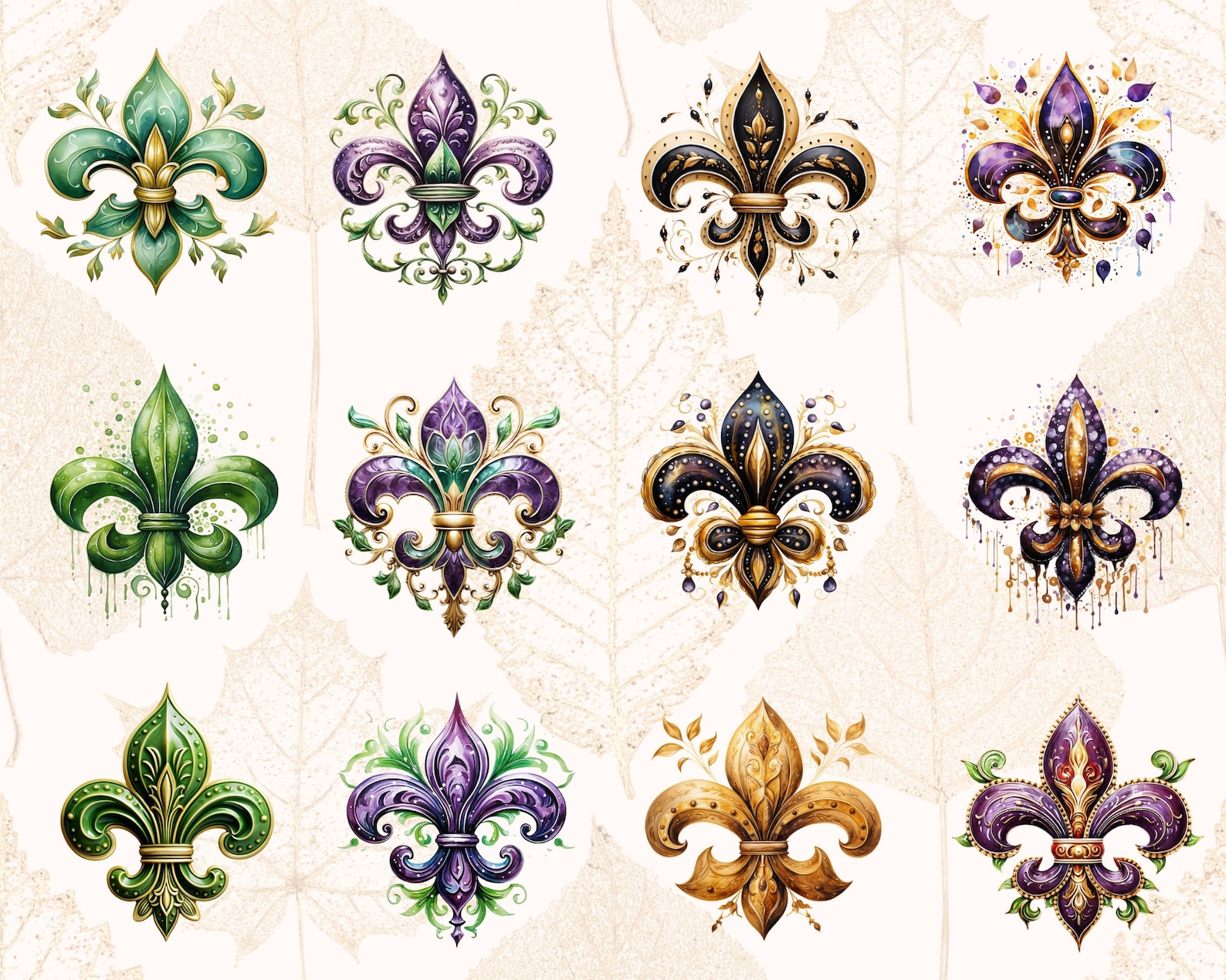 NOLA Fleur De Lis Clipart Bundle 30 Pngs, Cajun Mardi Gras, New Orleans ...