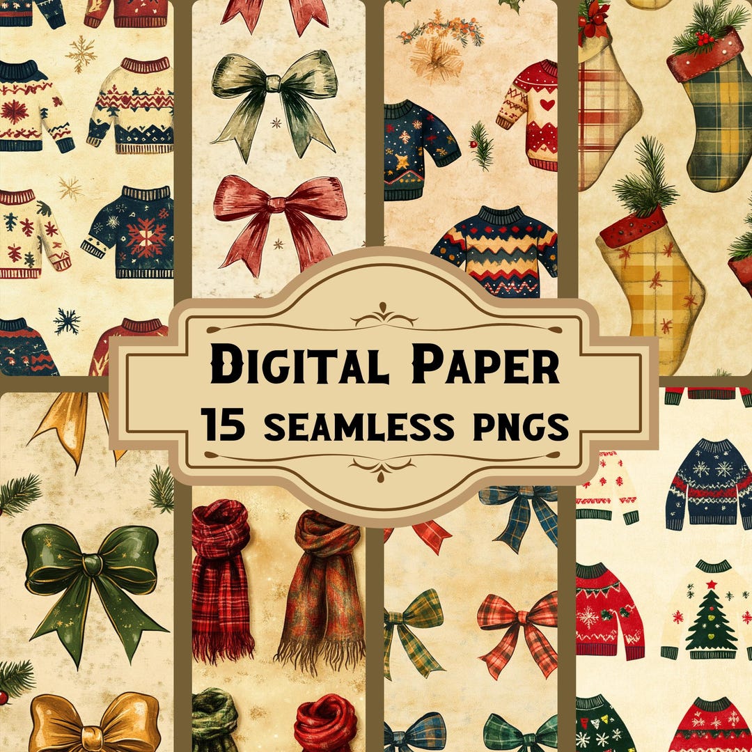 Seamless Christmas Digital Paper/ Vintage Patterns (15 PNG), Christmas ...