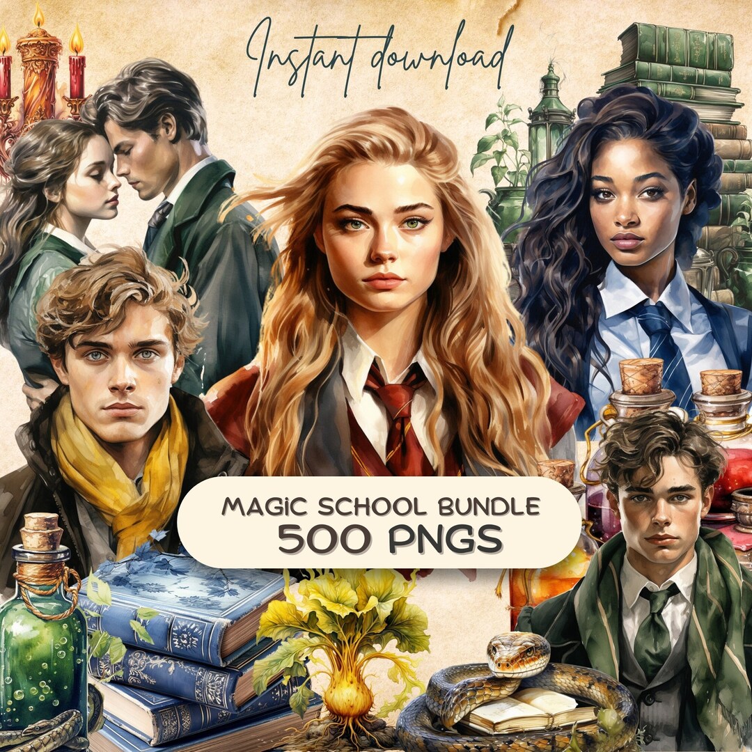 Magic School Clipart COMBO Bundle (500+ PNG), Wizard House Supplies ...