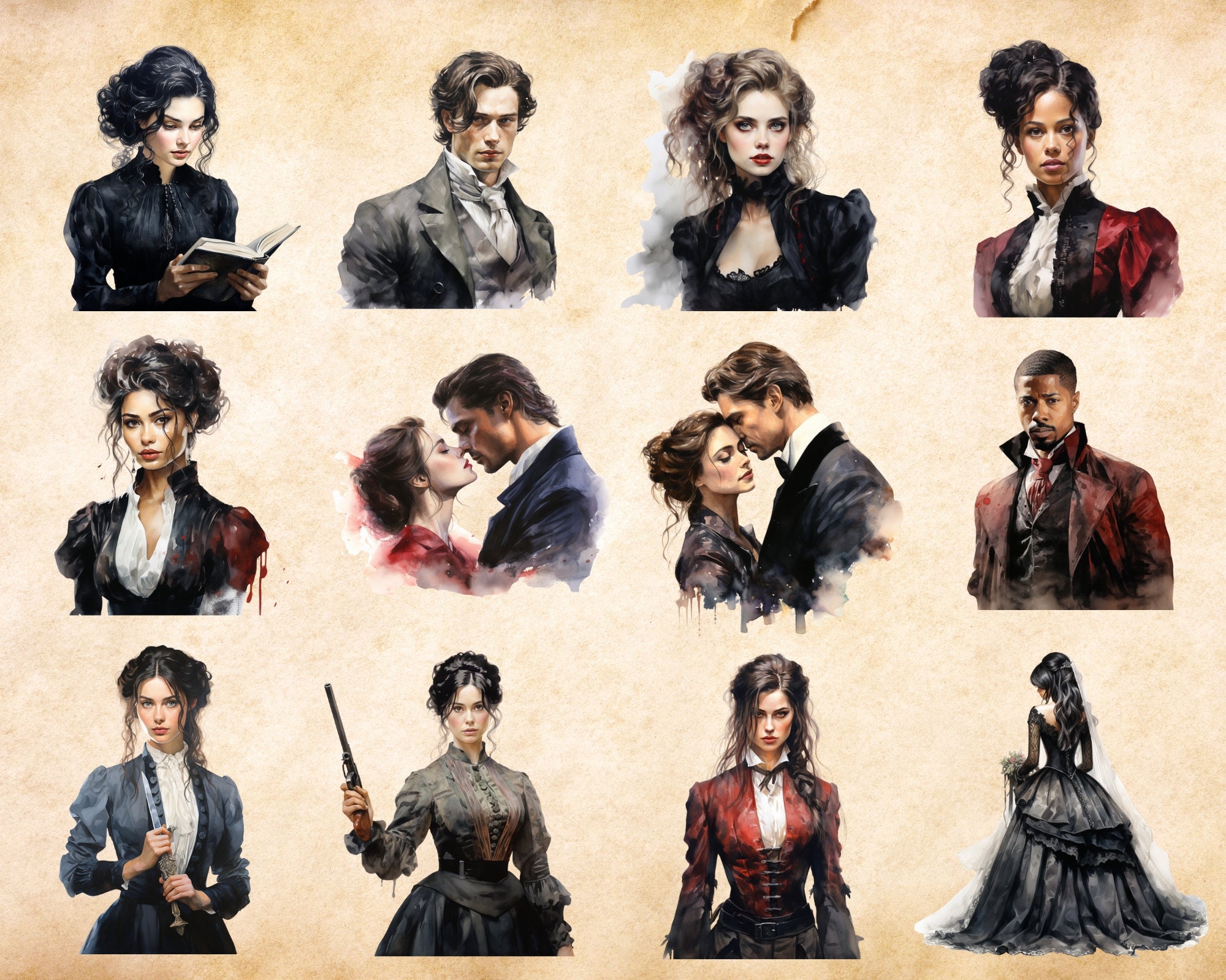 Dracula: Mina Harker 155 PNG Clipart Bundle, Victorian Gothic Graphics ...