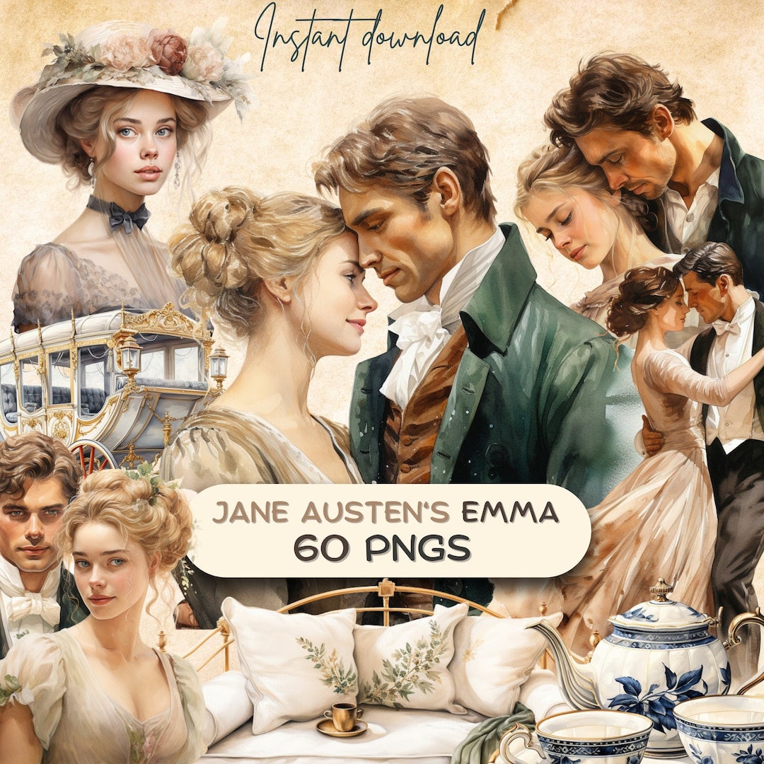 Jane Austen's "emma" Victorian Clipart (60 PNG), Literary Romance Junk ...