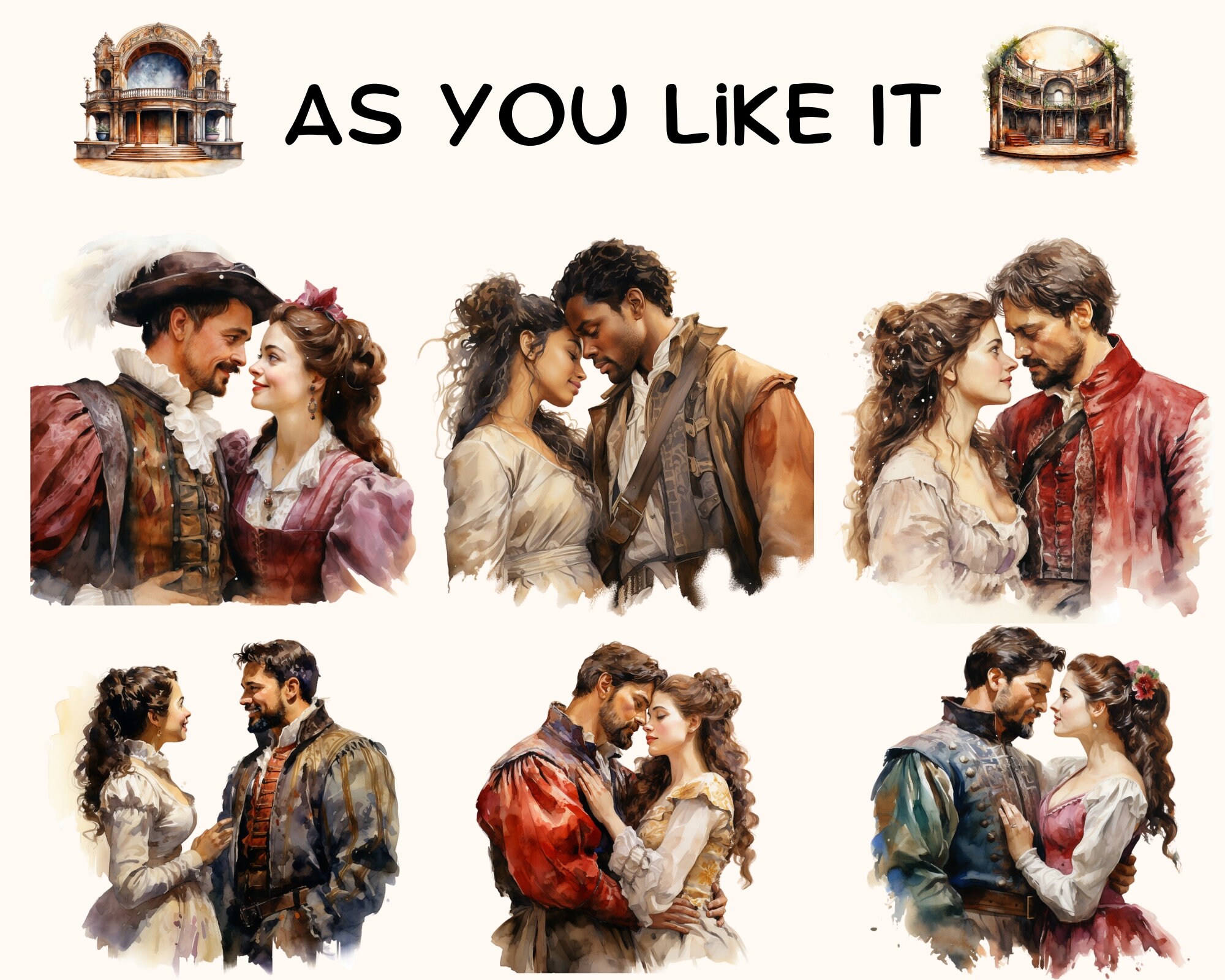 Shakespearian Couples Clipart Bundle (70 PNG), Romeo and Juliette ...