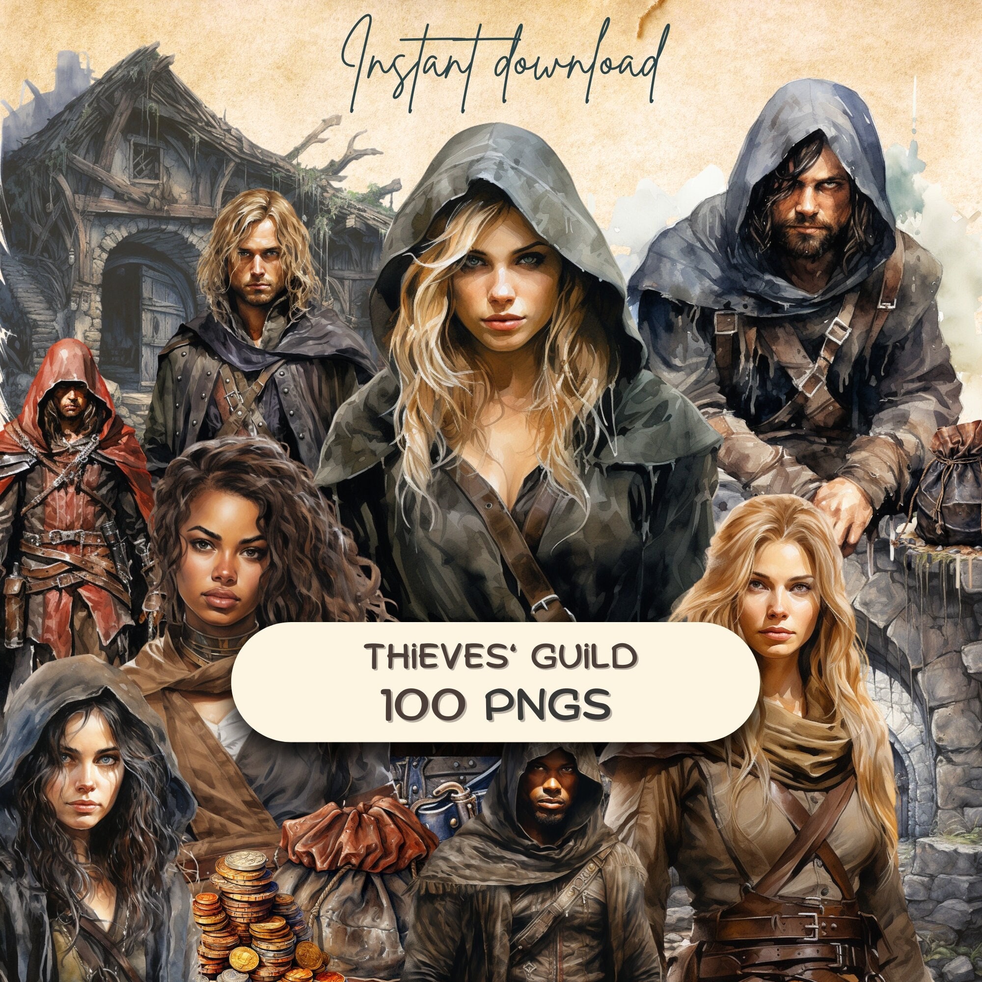 Thieves' Guild Clipart Bundle 100 PNG, Medieval Fantasy Scrapbooking ...