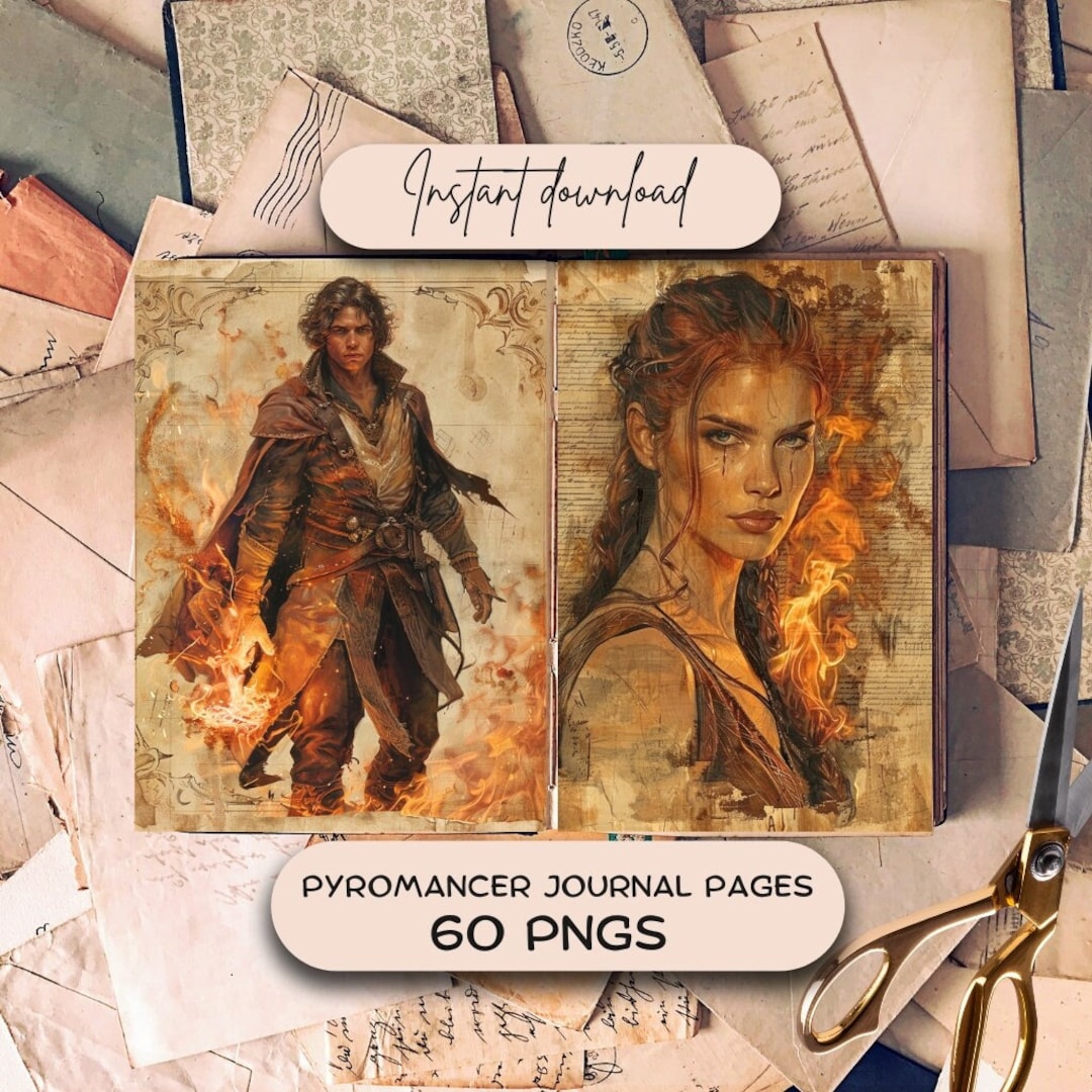 Elemental Fire Magic Junk Journal Pages (60 PNG), Fantasy Scrapbooking Paper, Sorcery & Wizardry ...