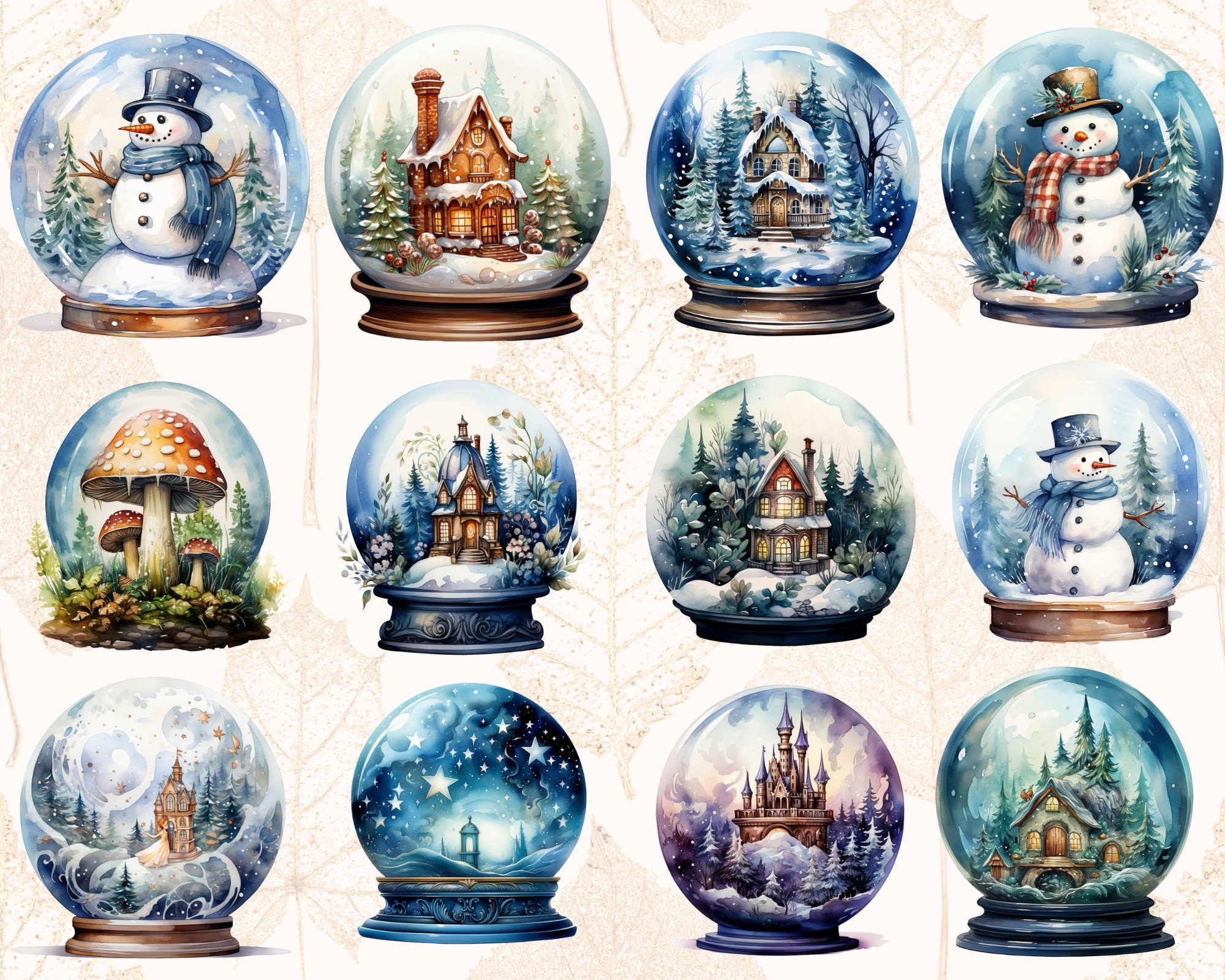 Winter Fantasy Snowglobe Clipart Bundle 60 PNG, Watercolor Holiday ...
