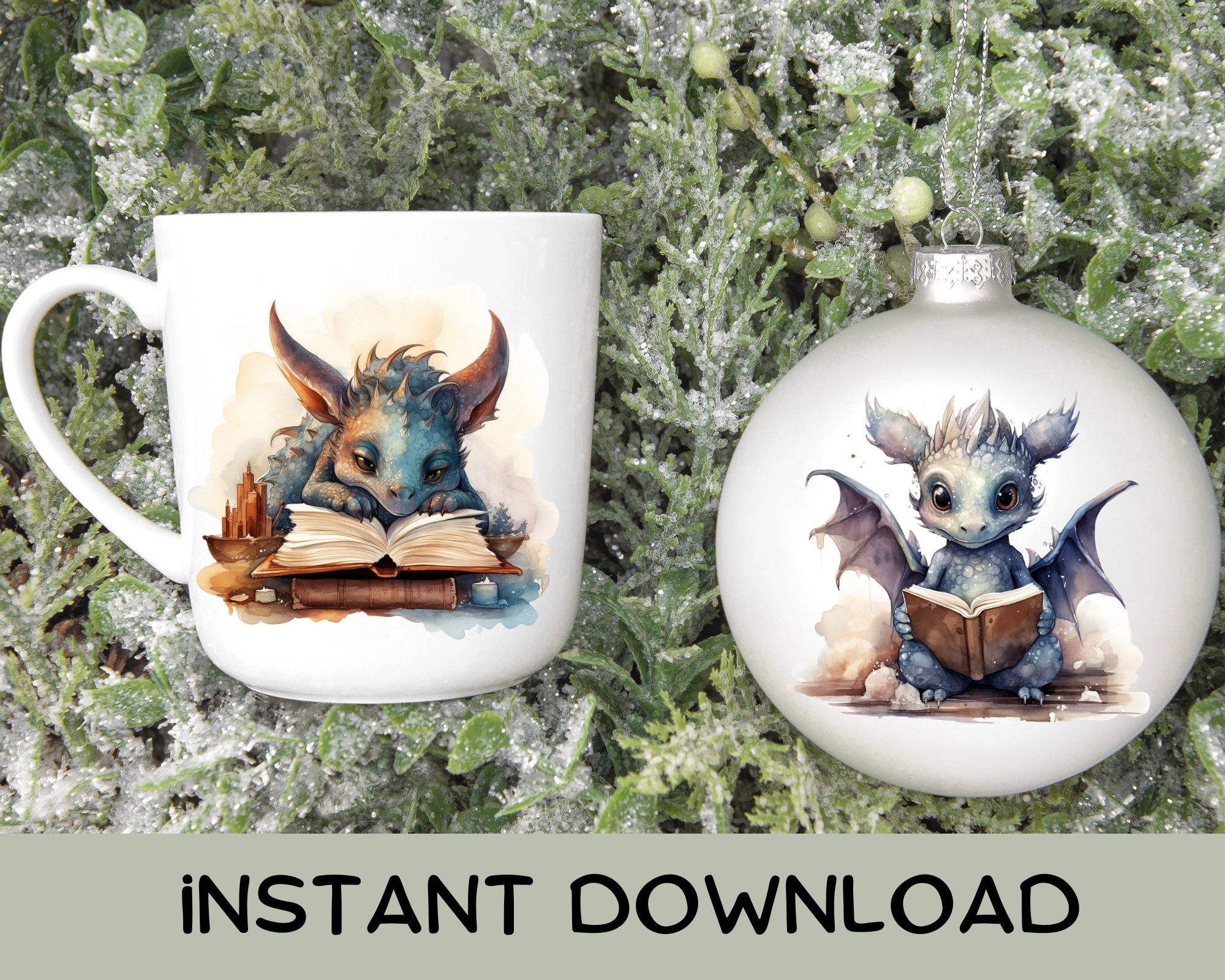 Bookish Dragon Clipart Bundle 20 Pngs, Watercolor Magical Creature Art ...