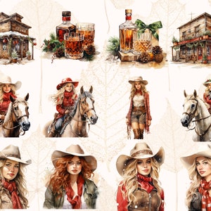 Western Christmas Cowgirl Clipart (40 Pngs), Watercolor Xmas Bundle ...