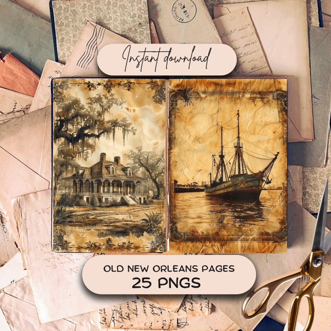Vintage New Orleans Printable Journal Pages (25PNG), NOLA Scrapbooking ...