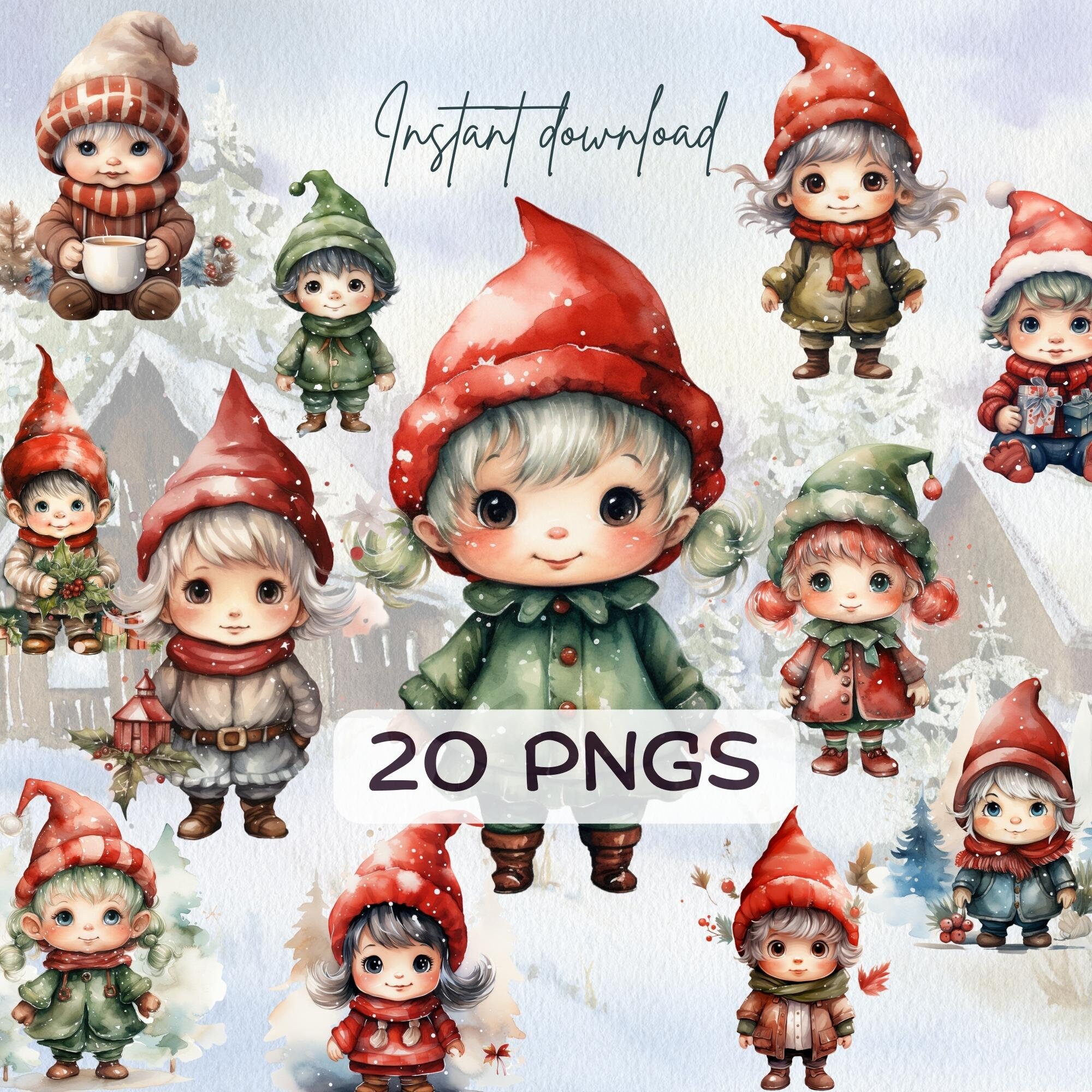 Baby Christmas Elves Clipart Bundle 20 PNG Watercolor - Etsy