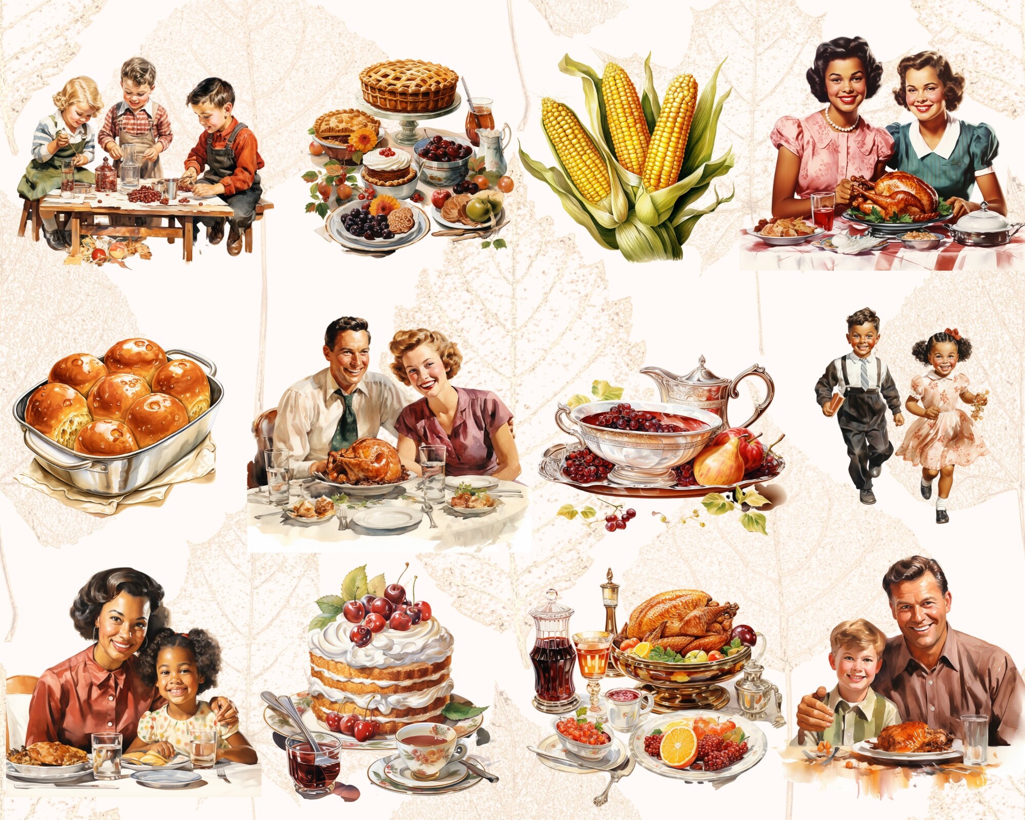 Retro Thanksgiving PNG (40), 1950s Autumn Family Holiday Clipart ...
