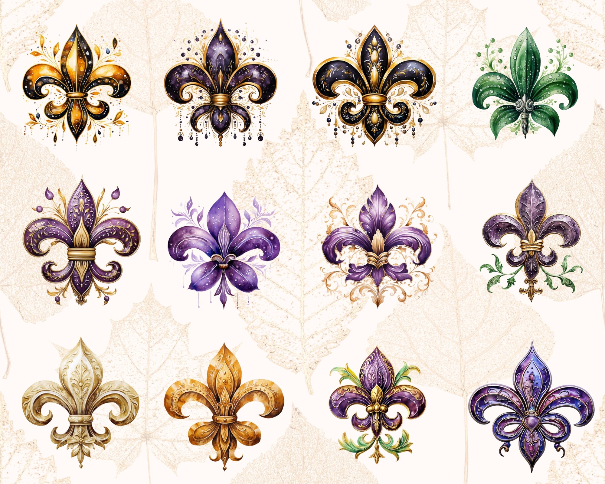 NOLA Fleur De Lis Clipart Bundle 30 Pngs, Cajun Mardi Gras, New Orleans ...