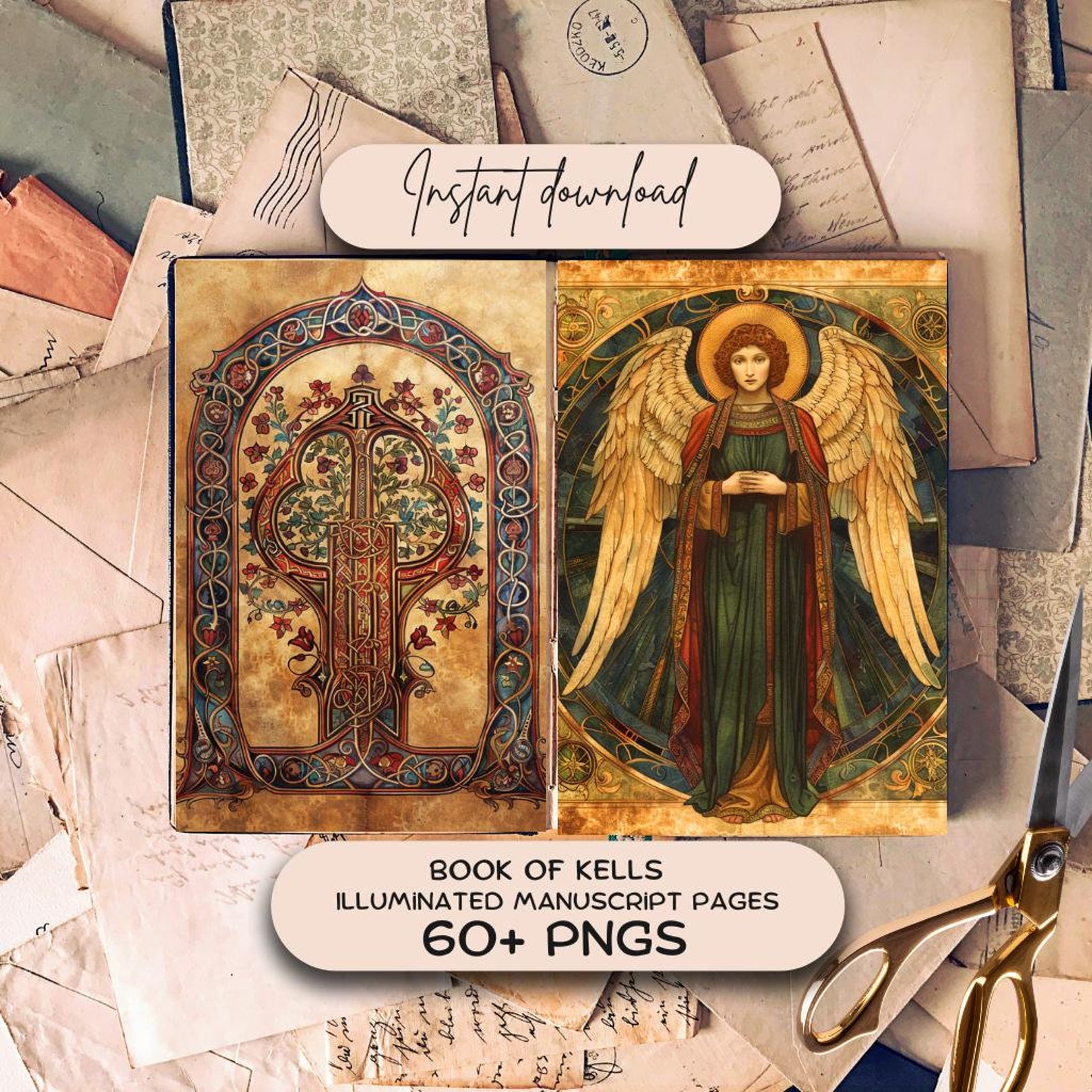 Book of Kells Illuminated Manuscript Medieval Junk Journal Pages (60 ...