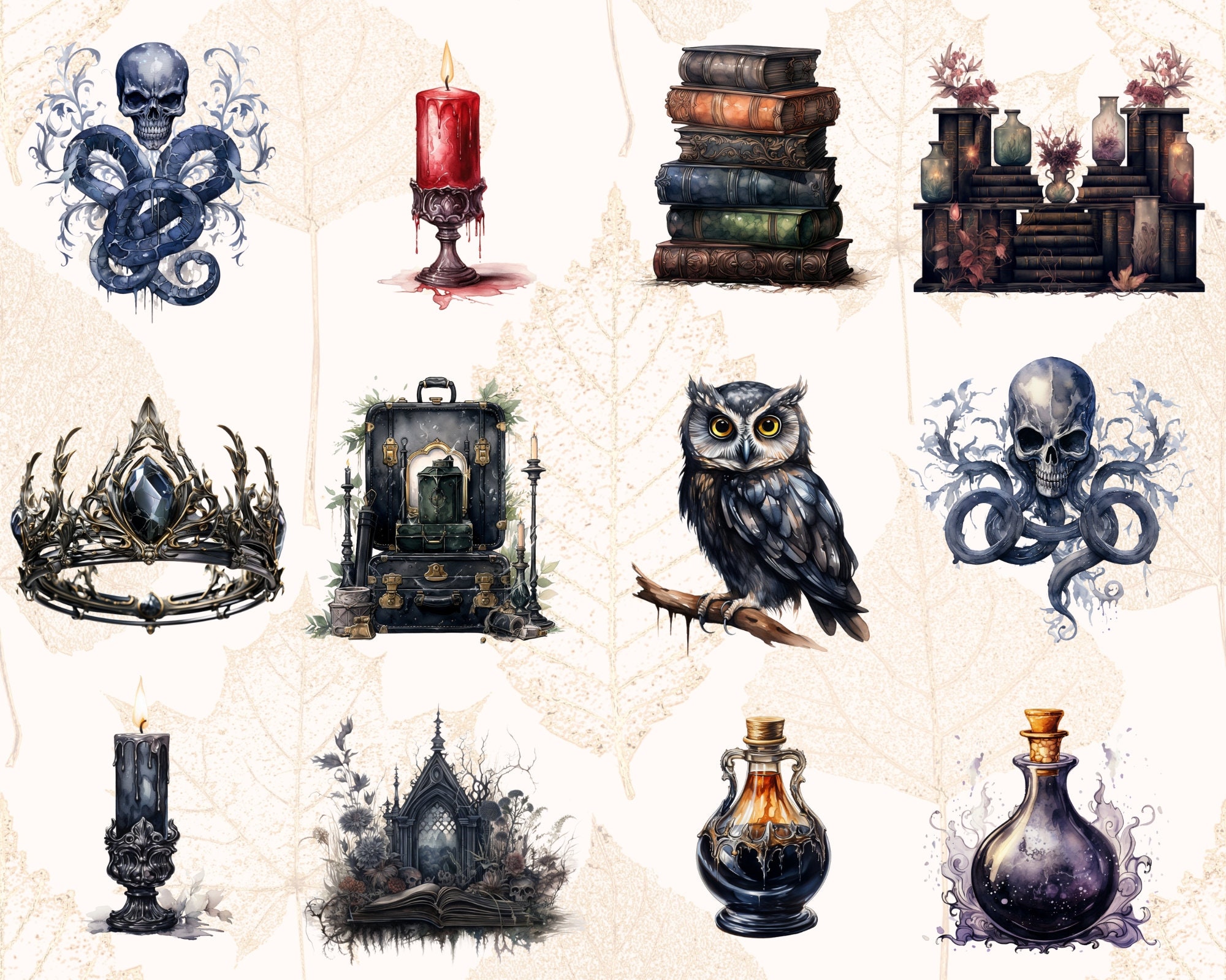 Magic School: Dark Arts Bundle (130 Pngs), Wizard Supplies, Watercolor ...