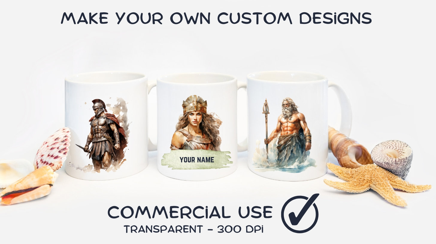 Greek Mythology Clipart Bundle (100 PNG), Gods Goddesses and Heroes ...