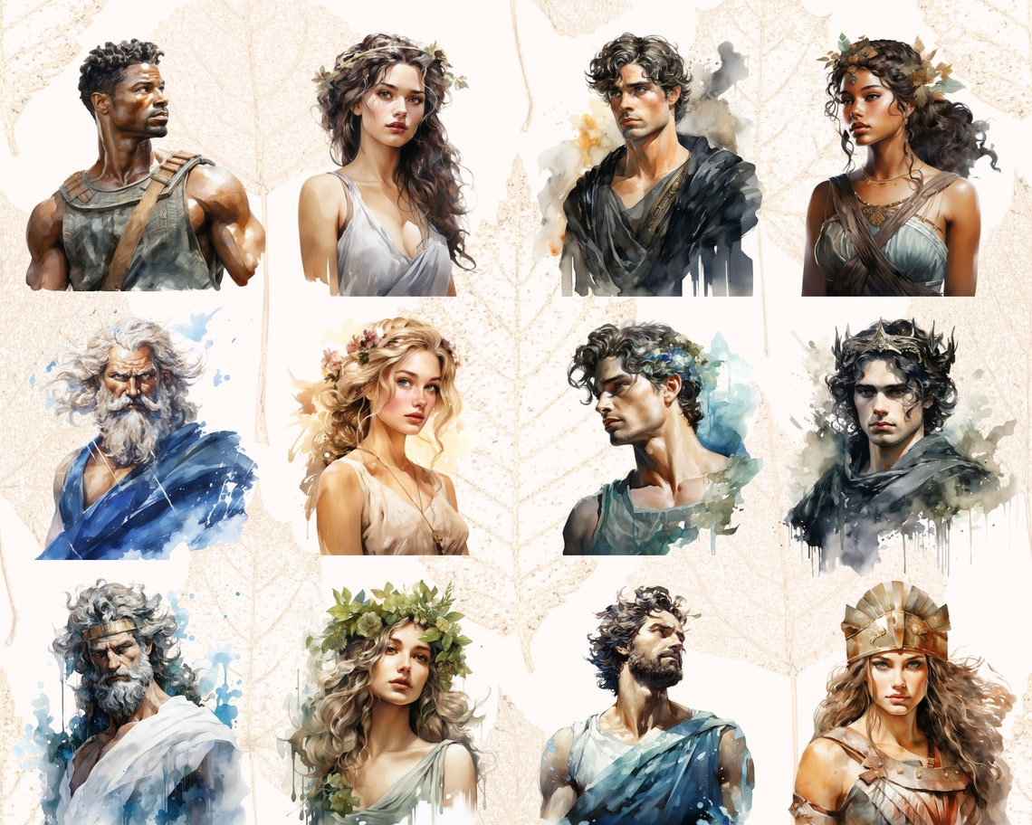 Greek Mythology Clipart Bundle (100 PNG), Gods Goddesses and Heroes ...