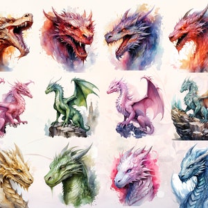 Fantasy Dragon Clipart MEGA Bundle (130 Pngs) - Watercolor Bookish ...