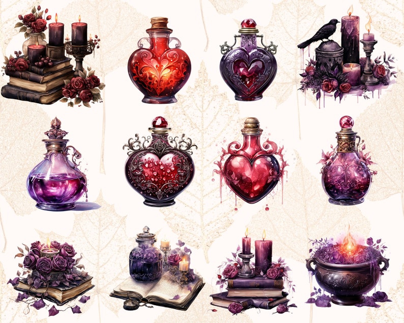 Love Potion Clipart Bundle 20 Pngs, Magic School Supplies, Fantasy ...