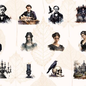 Edgar Allan Poe Clipart (35 PNG), Dark Academia, Gothic Macabre Art ...