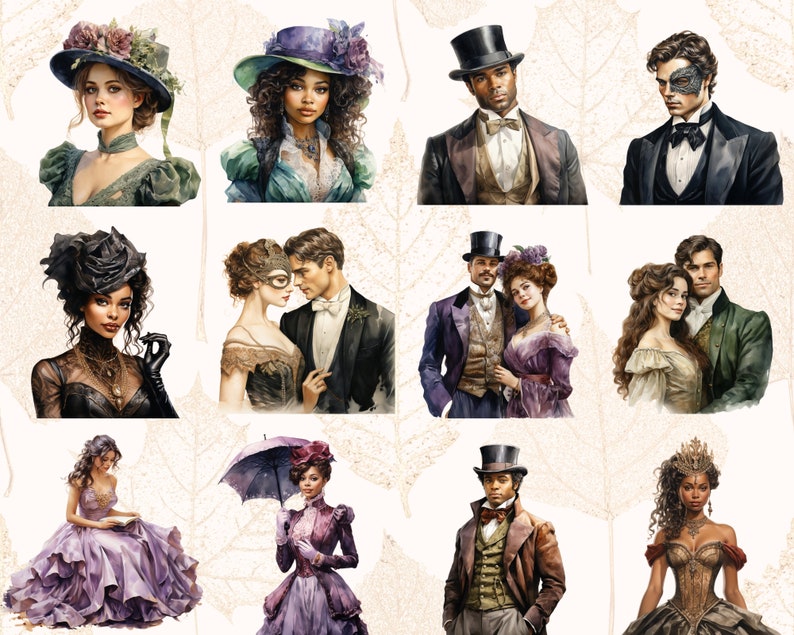 Victorian NOLA Clipart Bundle 150 Pngs, 1800s Old New Orleans Carnival ...