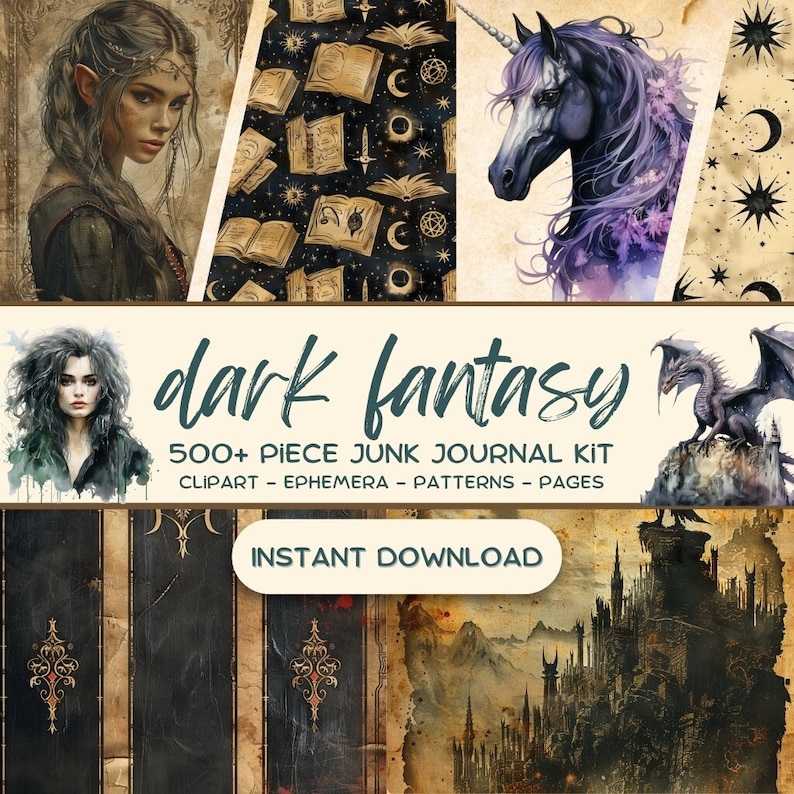Dark Fantasy Junk Journal Kit (500+ PNG), Magic Scrapbooking Paper ...