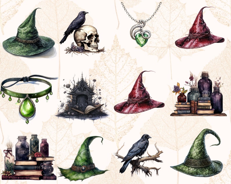 Magic School: Dark Arts Bundle (130 Pngs), Wizard Supplies, Watercolor ...