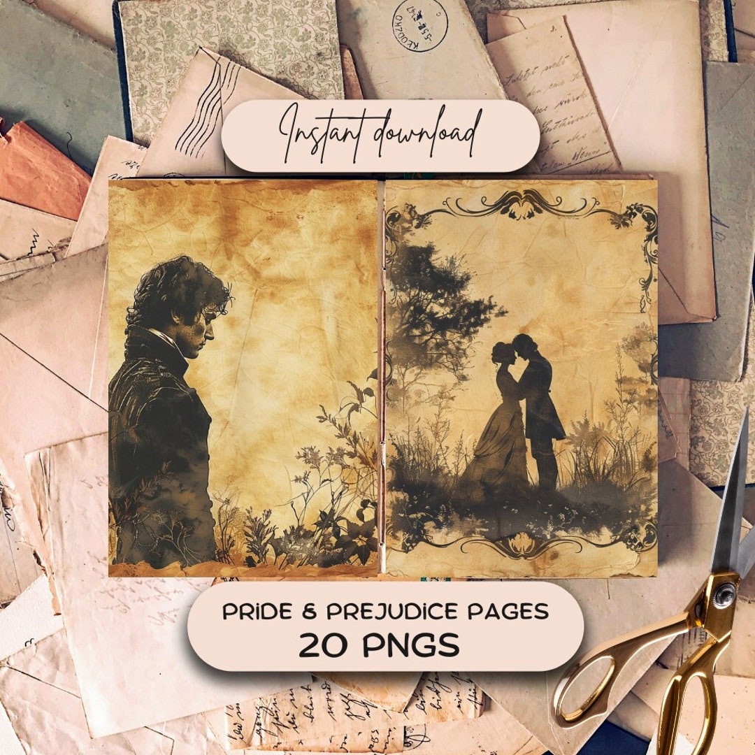 Pride & Prejudice Junk Journal Pages (20 PNG), Bookish Romance ...
