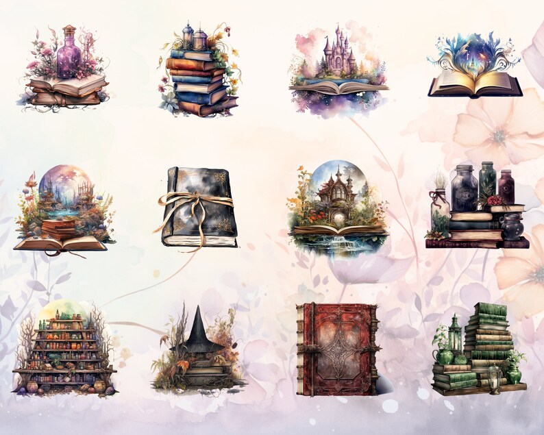 Magic School Book Clipart Bundle (75 PNG), Dark Academia Supplies ...