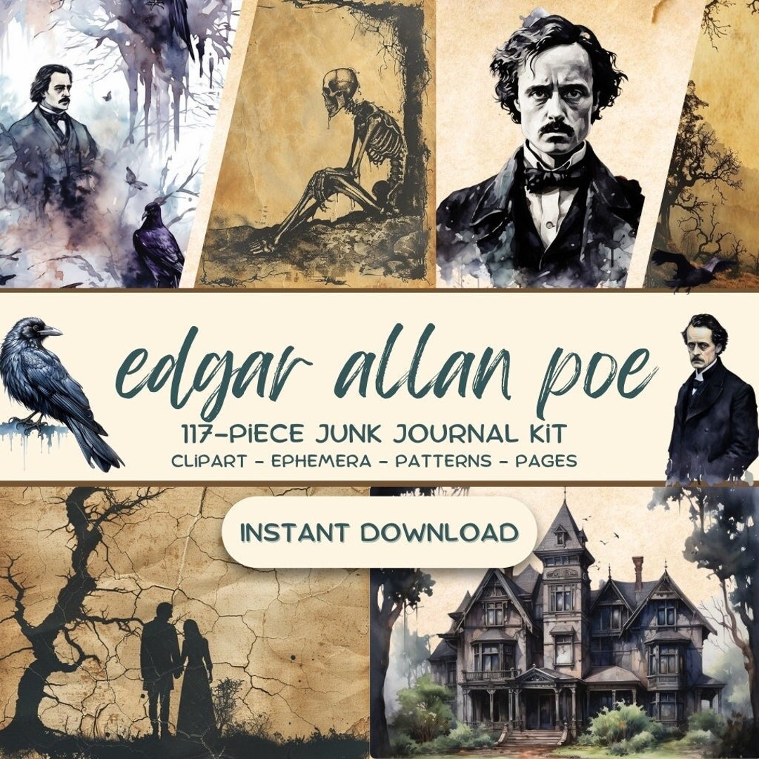 Edgar Allan Poe Junk Journal Kit (117 PNG), Victorian Macabre Scrapbooking Paper, Gothic Horror ...