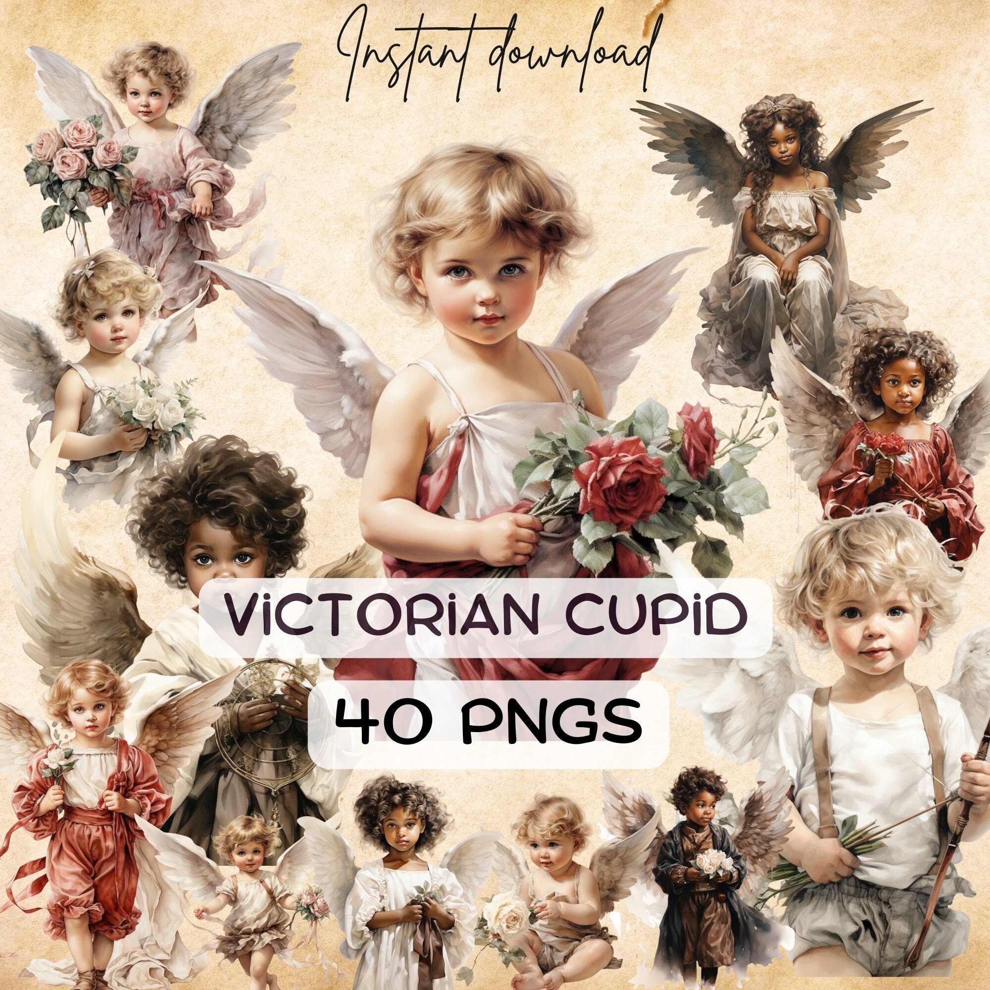 Valentine Cupid Clipart 40 Pngs, Watercolor Victorian Cherubs ...