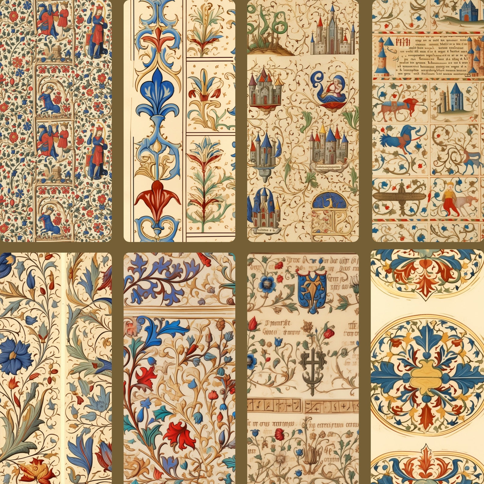 Illuminated Manuscript Digital Paper/seamless Patterns 25 PNG, Medieval ...