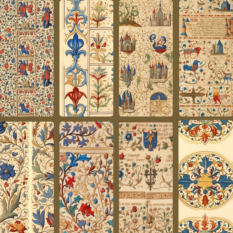 Illuminated Manuscript Digital Paper/seamless Patterns (25 PNG ...