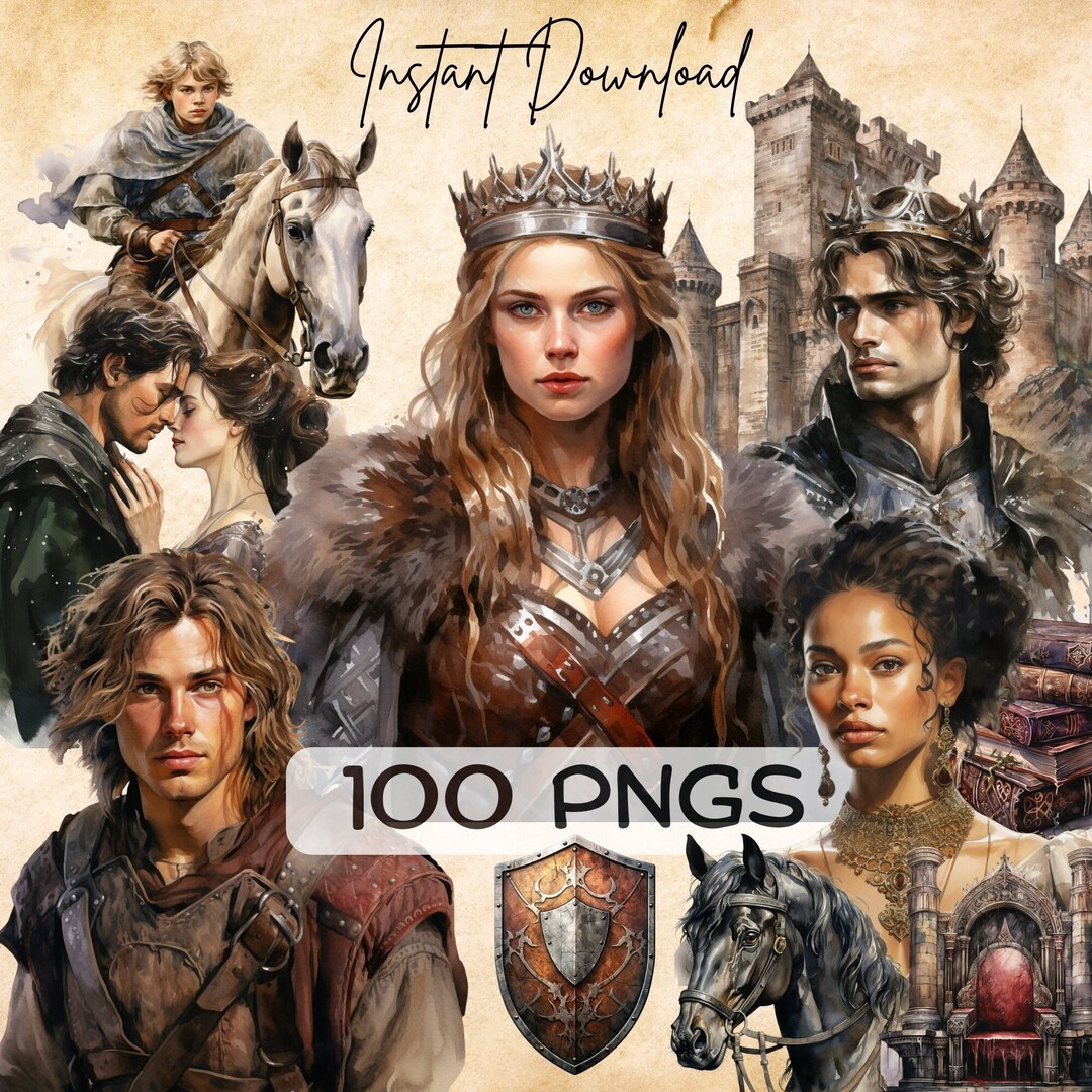 Medieval Royal Kingdom Clipart Bundle 100 PNG, Fantasy Romance ...