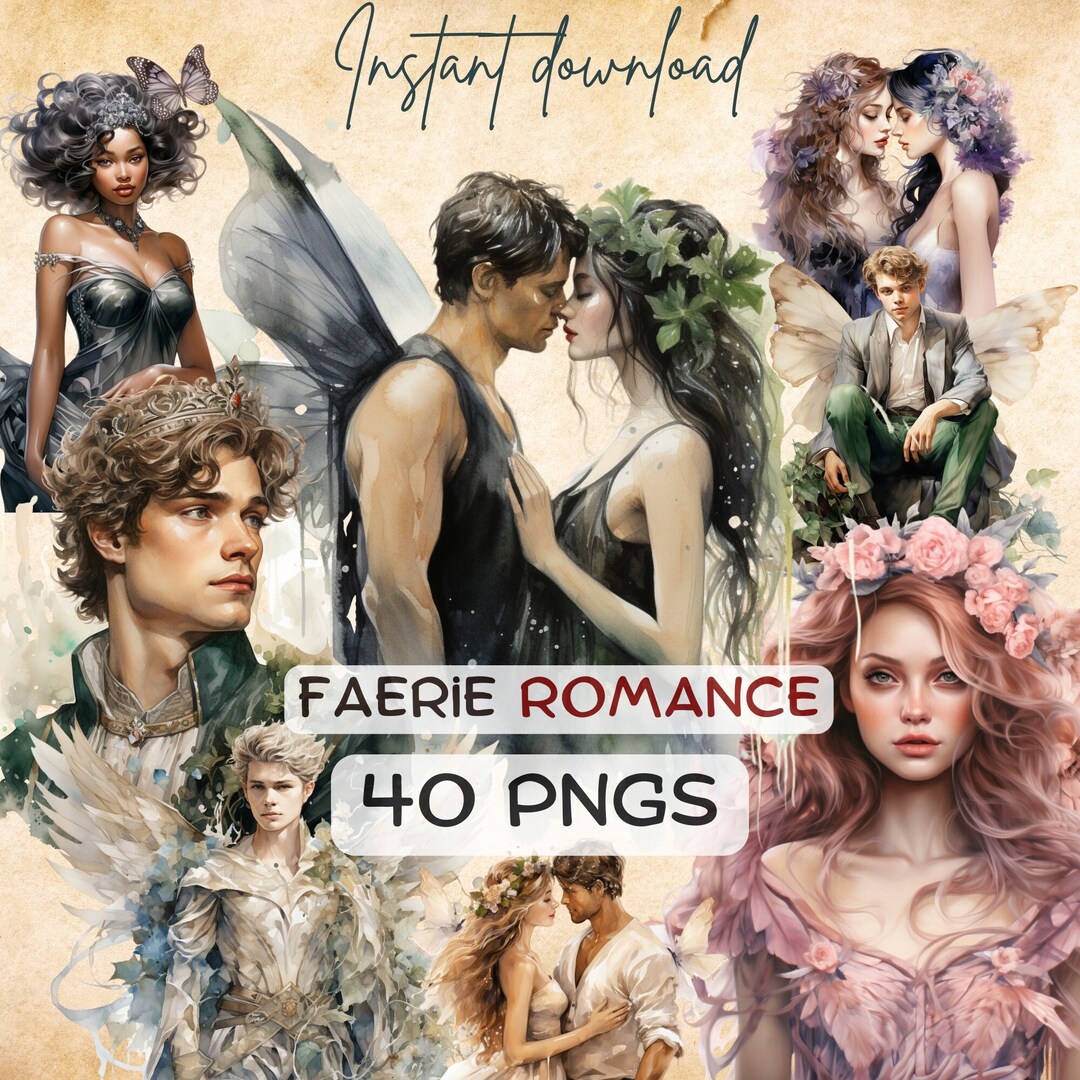 Fairy Romance Clipart Bundle 40 PNG, Fantasy Magic Fae Couples in Love ...