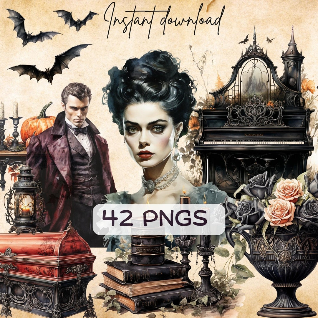 Gothic Victorian Vampy Clipart 42, Dark Academia PNG, Literary ...