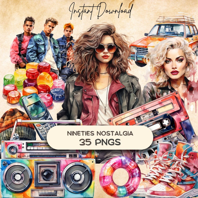 90s Nostalgia 35 PNG Clipart Bundle, Retro Nineties Junk Journal ...