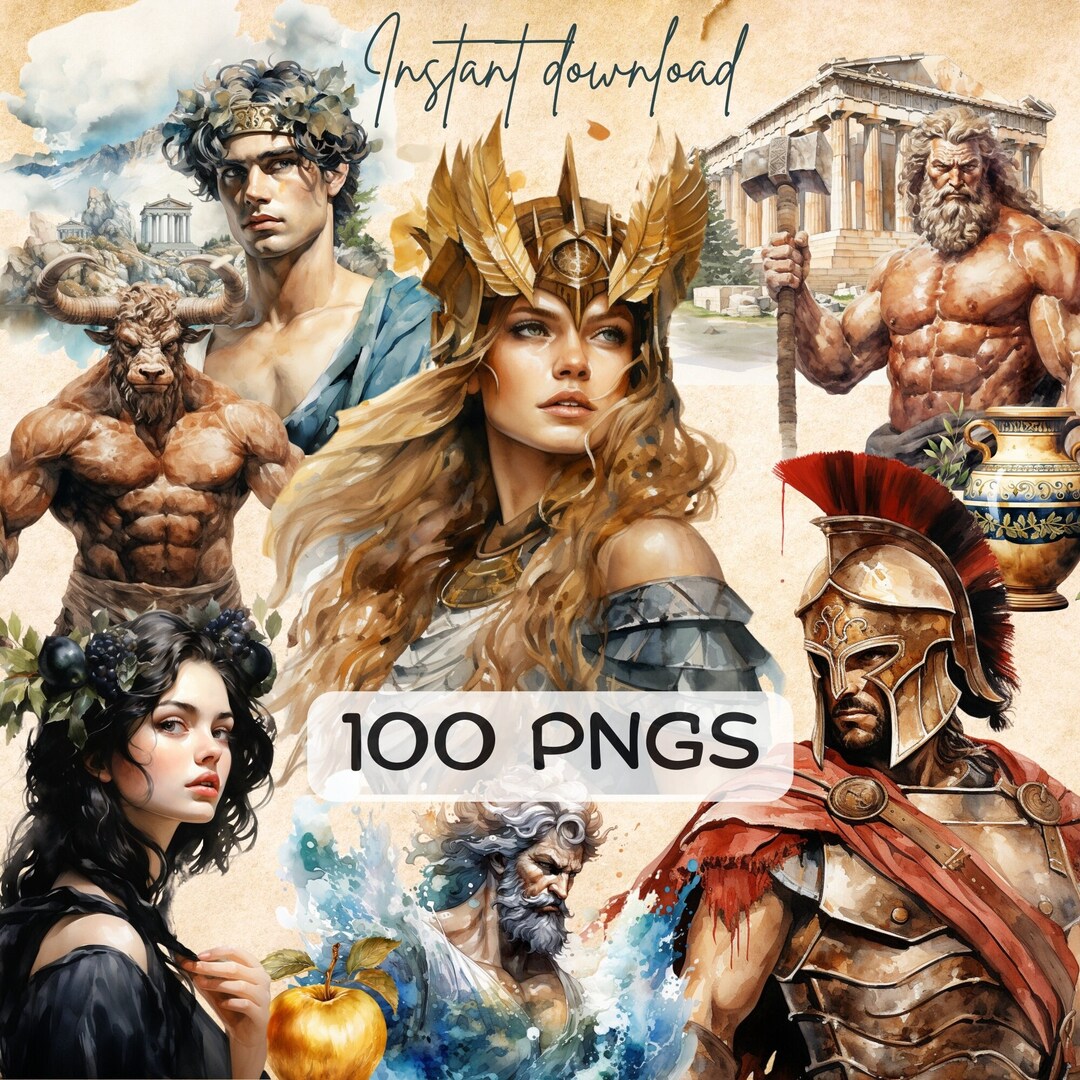 Greek Mythology Clipart Bundle 100 PNG, Gods Goddesses and Heroes ...