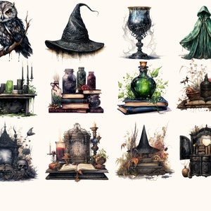 Magic School: Dark Arts Bundle (130 Pngs), Wizard Supplies, Watercolor ...