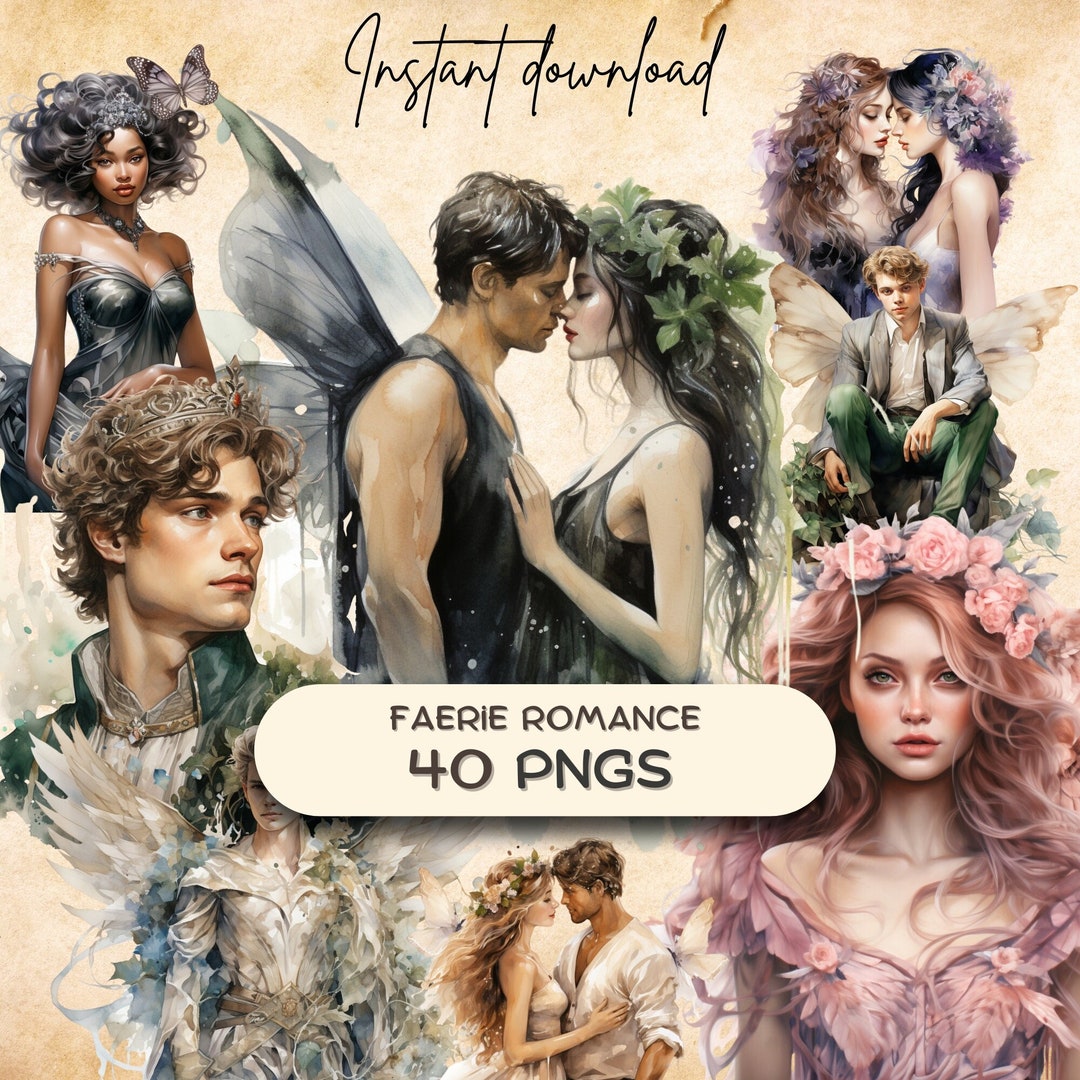 Fairy Romance Clipart Bundle (40 PNG), Fantasy Magic Fae Couples in ...