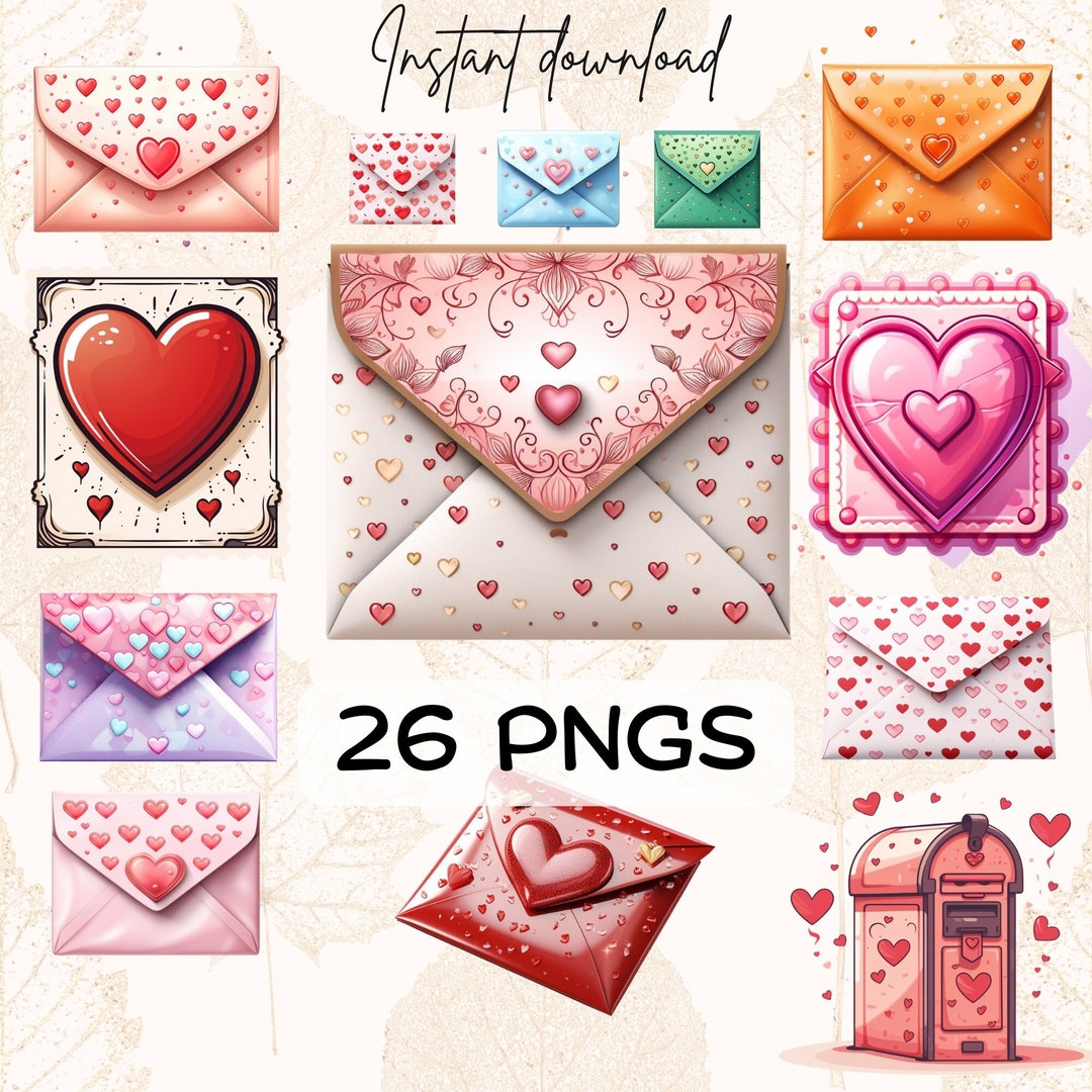 Mini Love Letters Clipart Bundle 26 Pngs, Valentines Hearts Printable ...