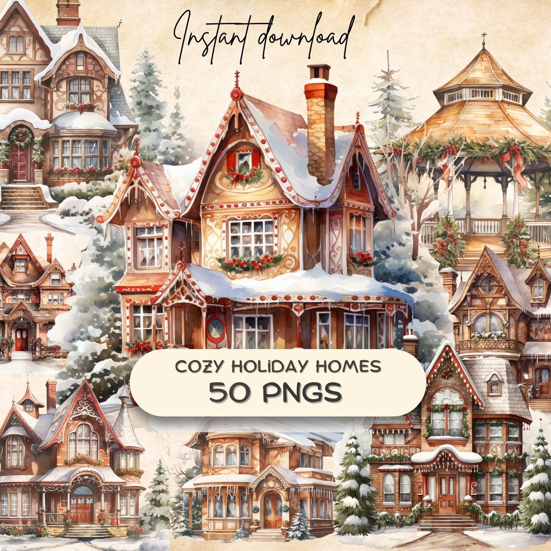 Cozy Winter Homes Clipart (20 Pngs), Holiday Season, Mini Christmas ...
