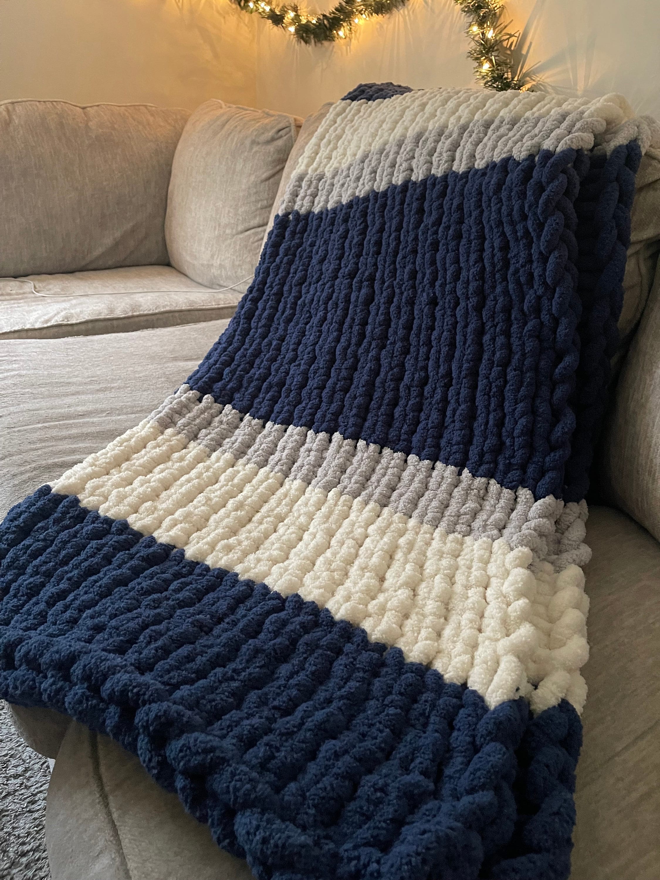 Hand Crocheted Chunky Knit Blanket | Multiple Colors + Sizes Available ...