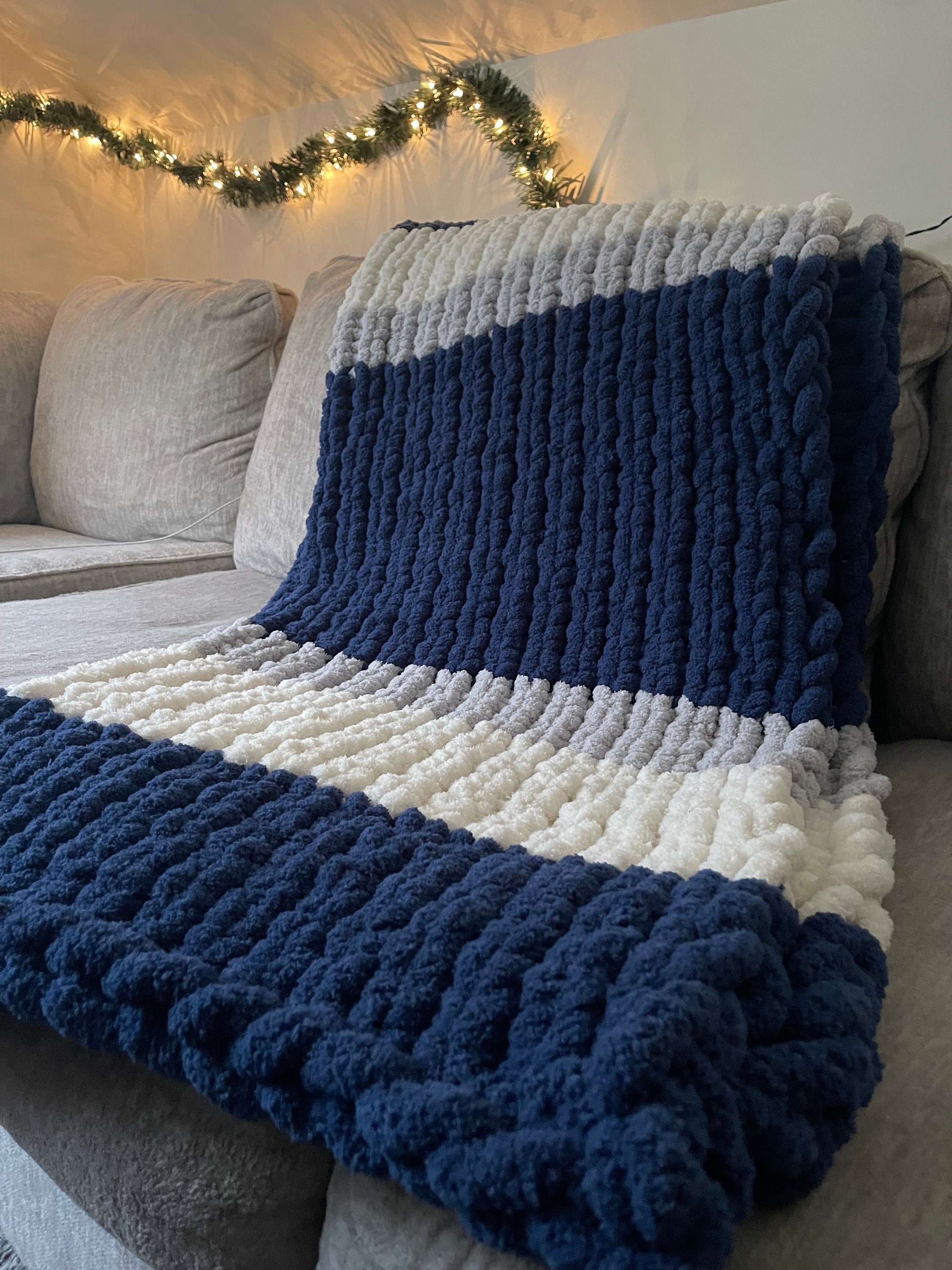 Hand Crocheted Chunky Knit Blanket | Multiple Colors + Sizes Available ...
