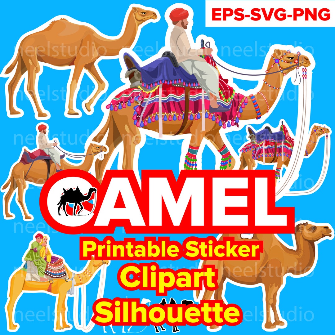 CAMEL Clipart Printable Stickers Silhouette Black and White - Etsy