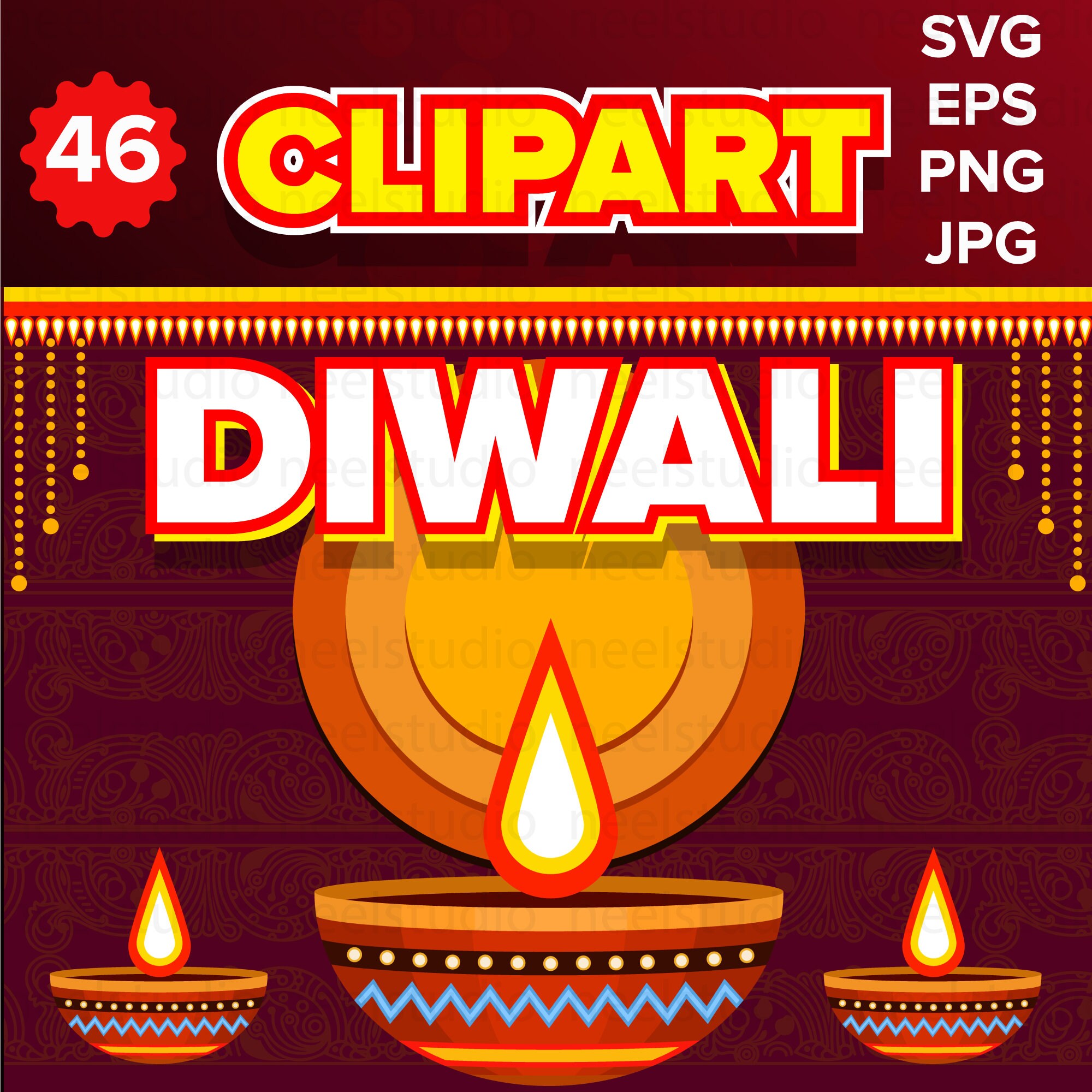 Buy Diwali Clipart, Deepavali Diya, Diwali Printable Stickers and ...
