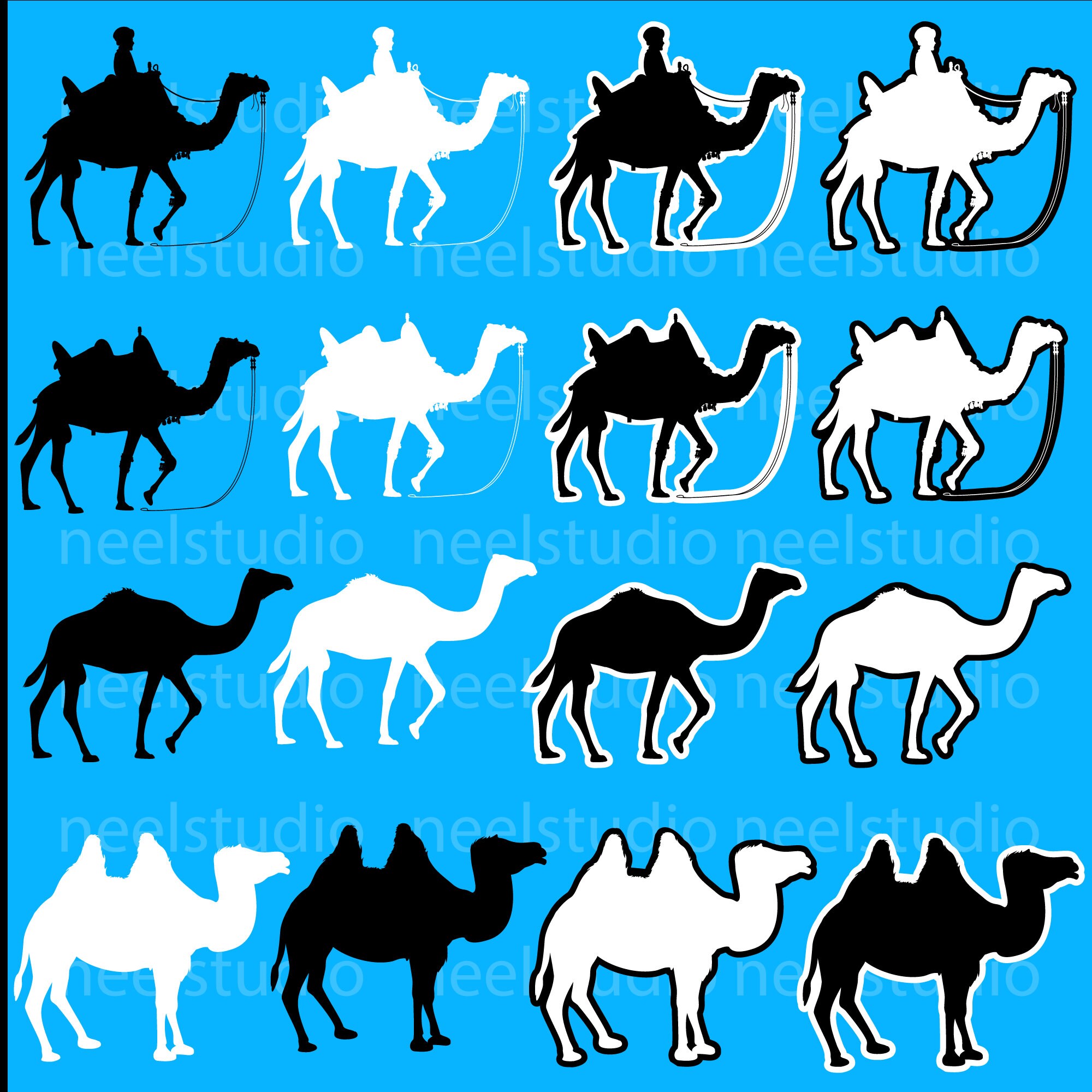 CAMEL Clipart Printable Stickers Silhouette Black and White - Etsy