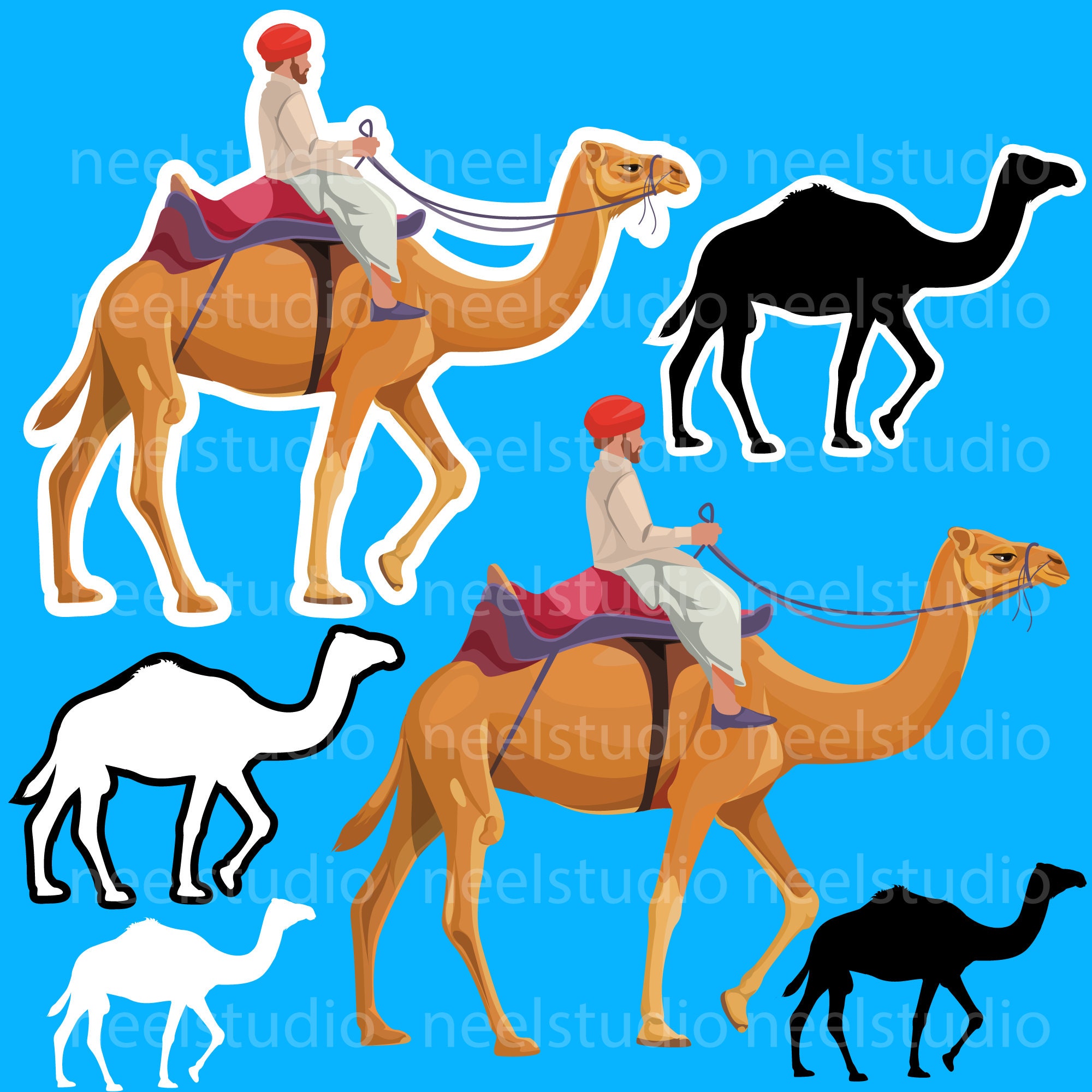 CAMEL Clipart Printable Stickers Silhouette Black and White - Etsy