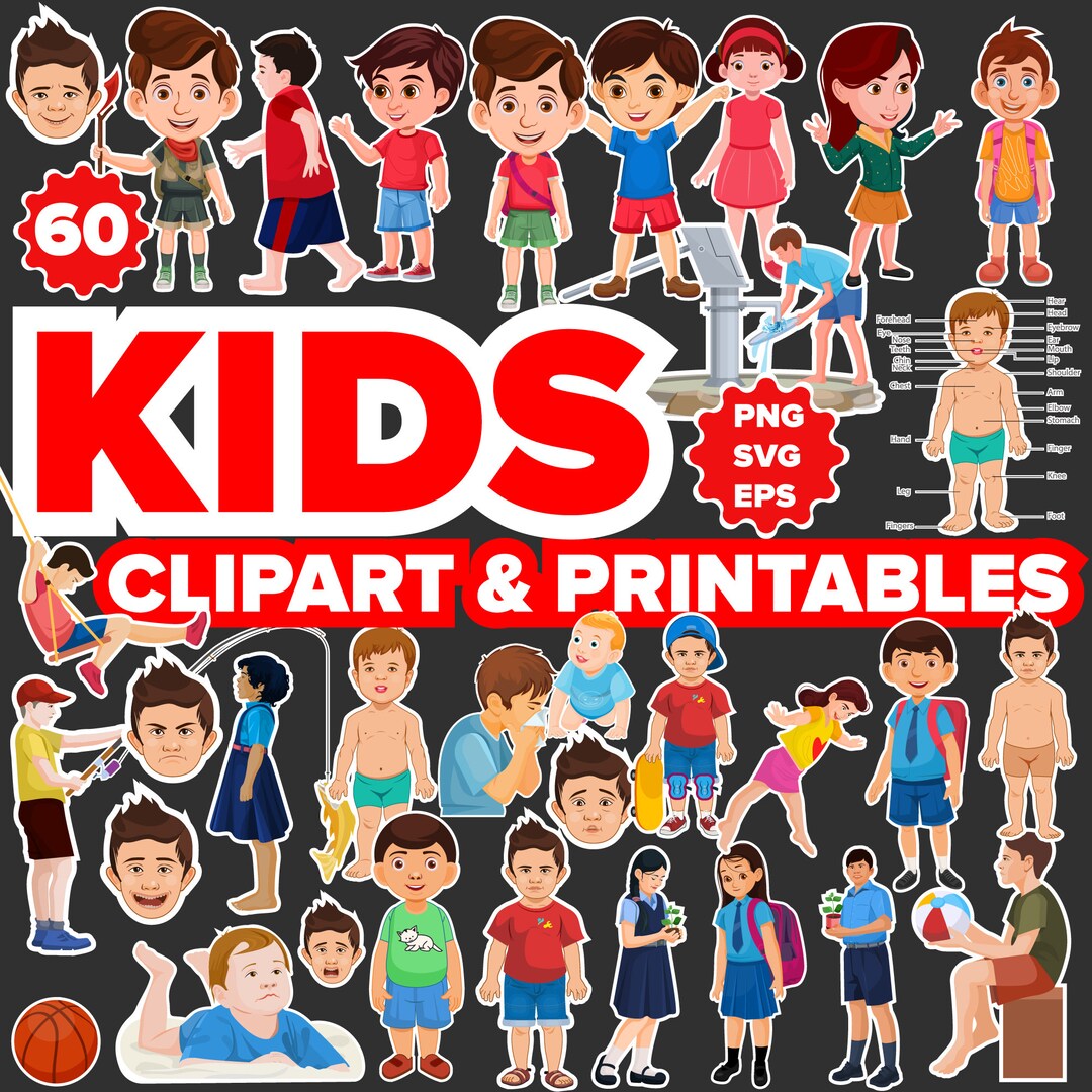 KIDS Clipart and Printables Stickers Png-svg-eps File 60 - Etsy