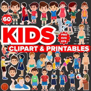 KIDS Clipart and Printables Stickers Png-svg-eps File 60 - Etsy