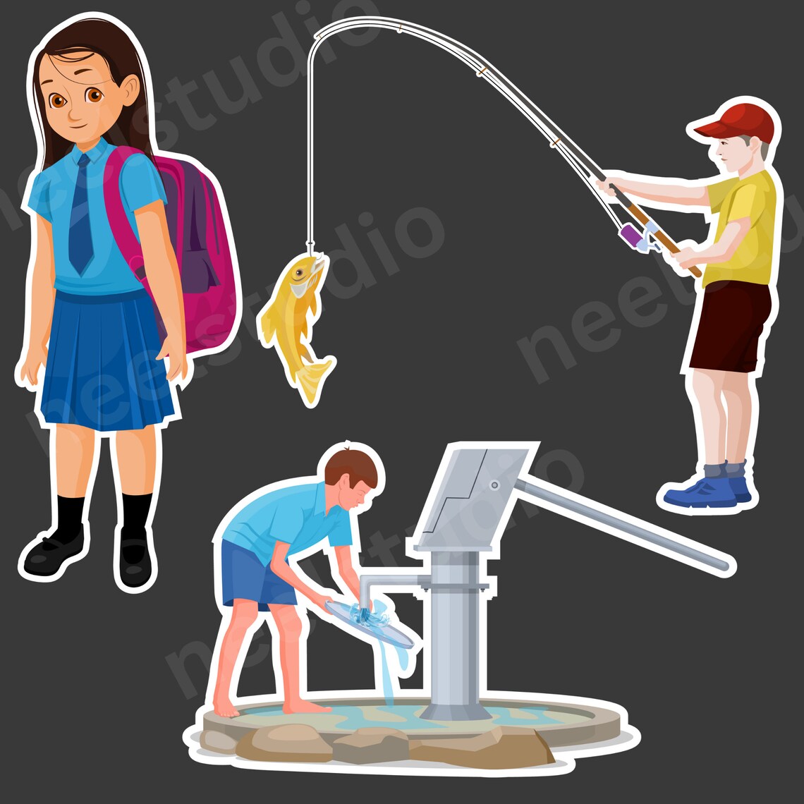 KIDS Clipart and Printables Stickers Png-svg-eps File 60 - Etsy